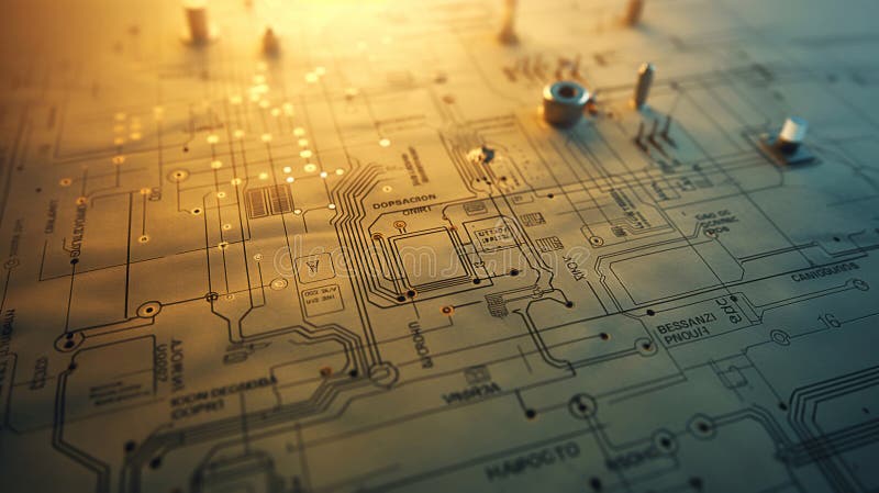 A Sketch of an Electronic Circuit Diagram and Electronic Components on ...