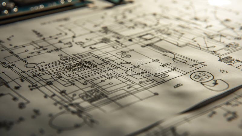 A Sketch of an Electronic Circuit Diagram and Electronic Components on ...