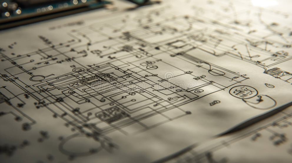 A Sketch of an Electronic Circuit Diagram and Electronic Components on ...