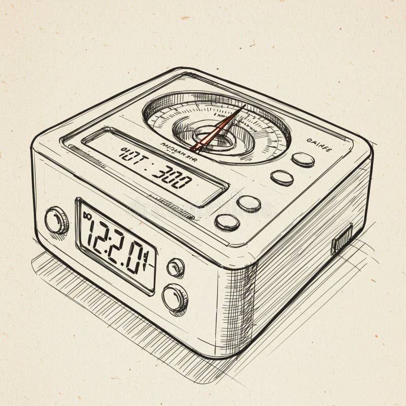 Sketch of an Electronic Device Featuring a Digital Clock Display ...