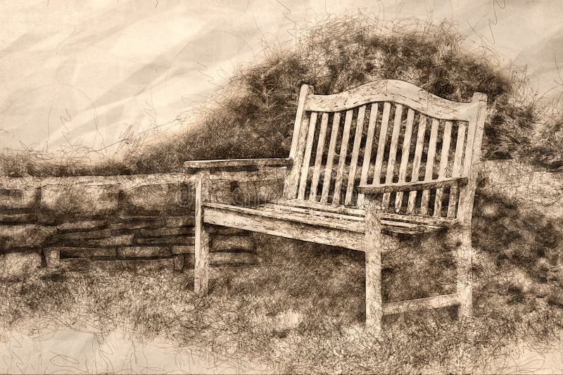 Sketch of an Empty Park Bench Waiting for a Visitor Stock Photo - Image ...