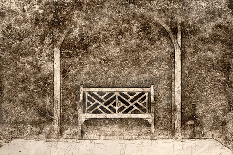 Sketch of an Empty Park Bench Waiting for a Visitor Stock Image - Image ...