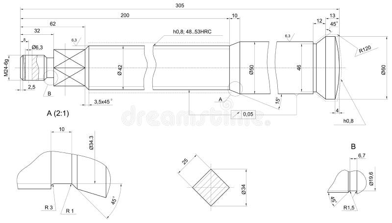 Shaft Sketch with Hatching. Engineering Drawing Stock Vector ...