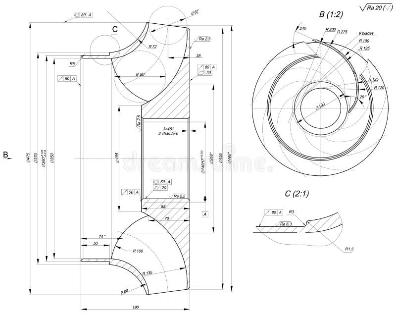 Sketch of Engineering Wheel with Chamfers Stock Vector - Illustration ...