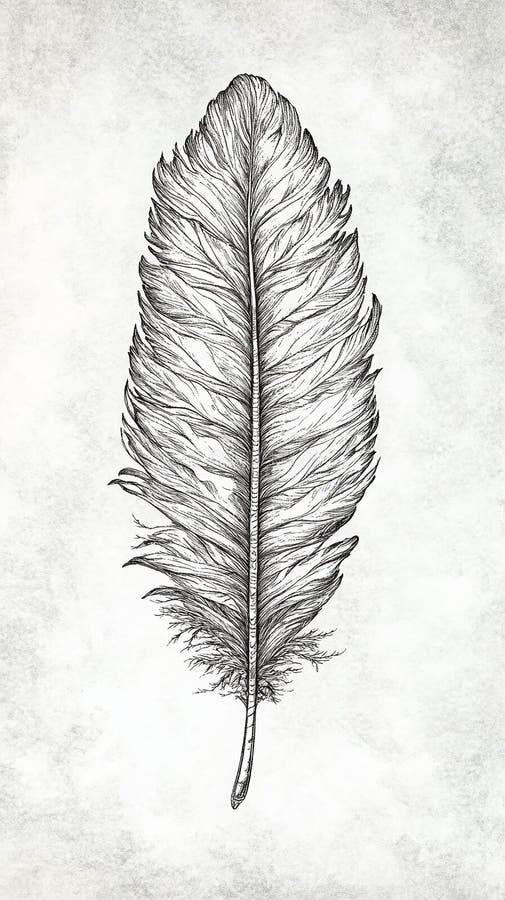 Sketch Engraving of a Detailed Feather with Intricate Textures. Stock ...
