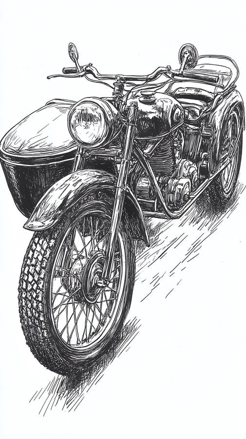 Sketch Engraving of a Vintage Motorcycle with Sidecar. Stock ...