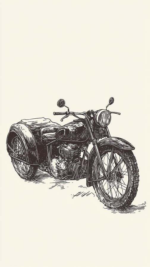 Sketch Engraving of a Vintage Motorcycle with Sidecar. Stock ...