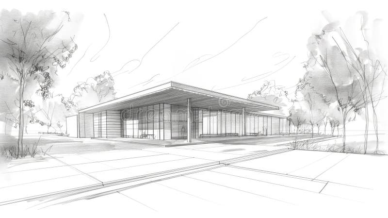 Sketch of the Exterior of the Building Stock Image - Image of design ...