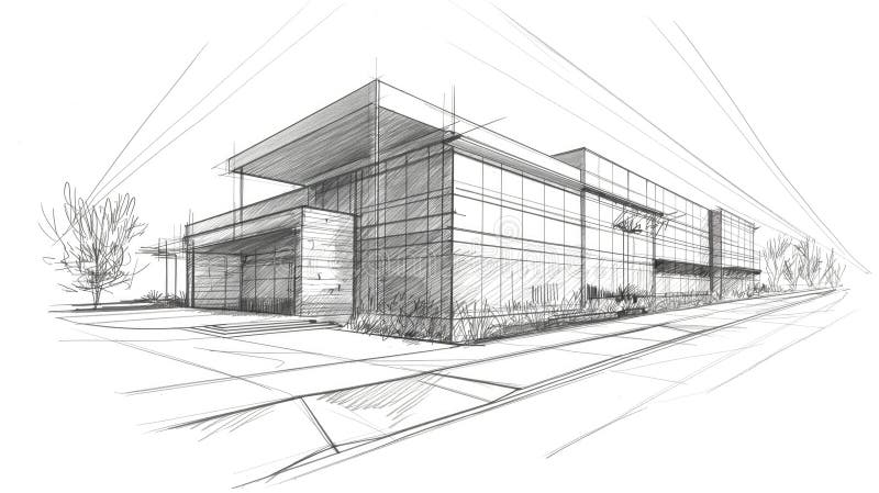 Sketch of the Exterior of the Building Stock Image - Image of structure ...