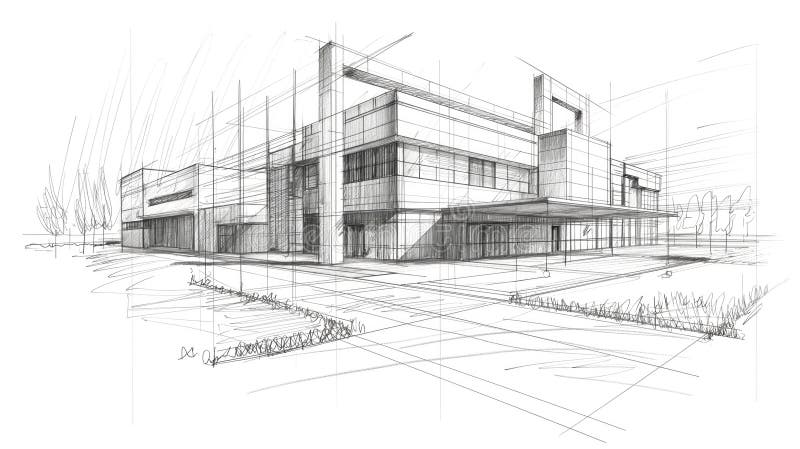 Sketch of the Exterior of the Building Stock Photo - Image of industry ...