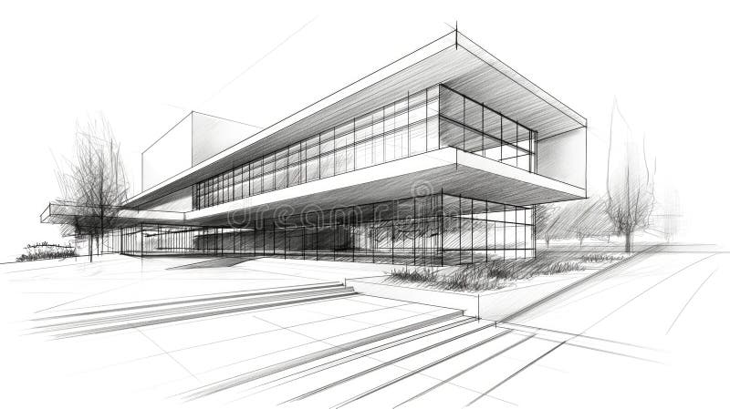 Sketch of the Exterior of the Building Stock Photo - Image of city ...