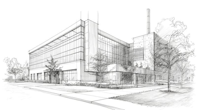 Sketch of the Exterior of the Building Stock Image - Image of ...