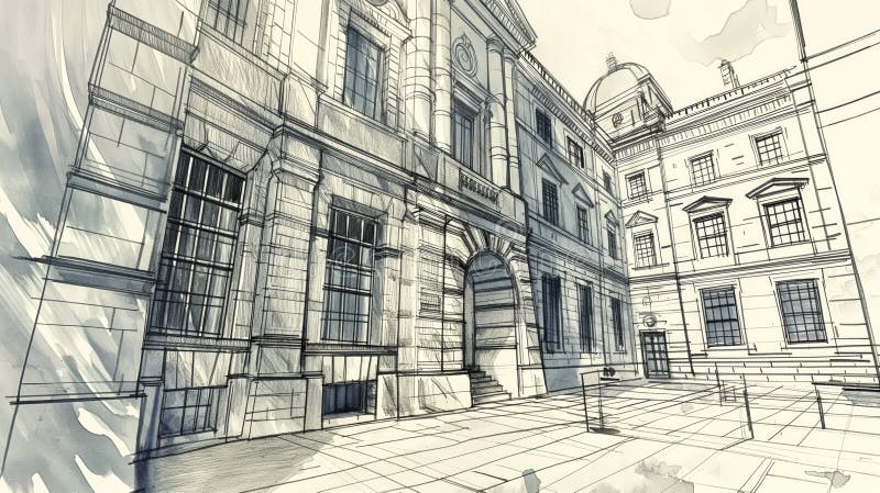 Sketch of the Exterior of the Building Stock Photo - Image of district ...
