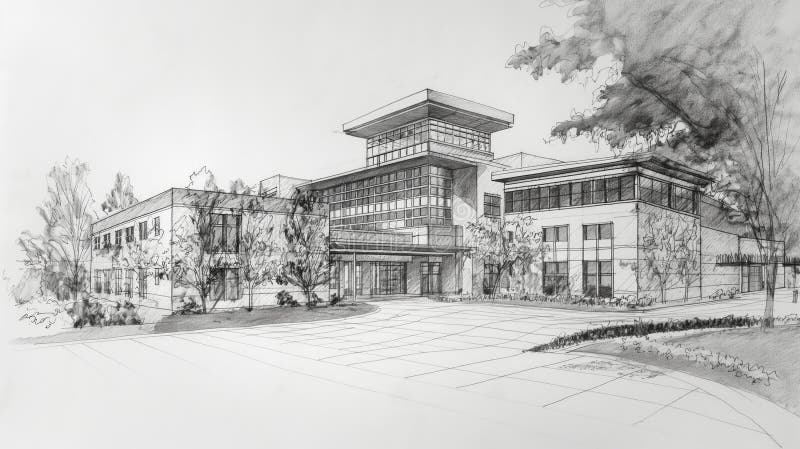 Sketch of the Exterior of the Building Stock Photo - Image of office ...