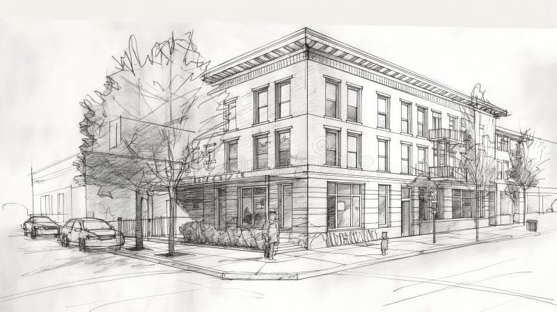 Sketch of the Exterior of the Building Stock Photo - Image of ...