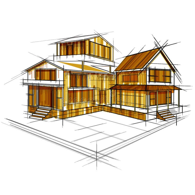 Sketch of Exterior Building Draft Blueprint Design Stock Vector ...