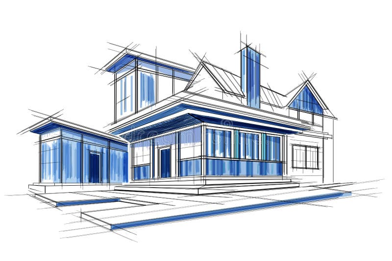 Sketch of Exterior Building Draft Blueprint Design Stock Vector ...