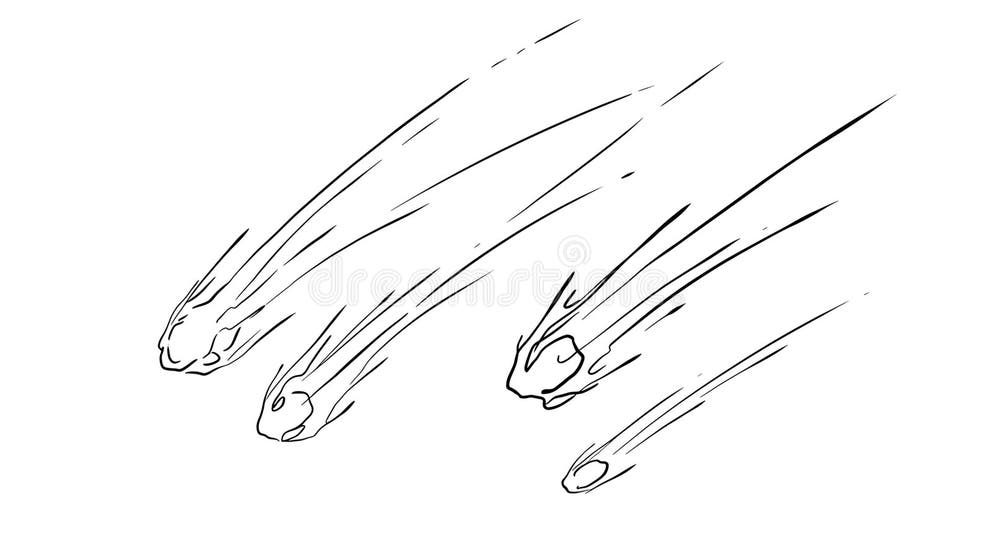 Sketch of Falling Comets in a Black and White Drawing. Stock ...