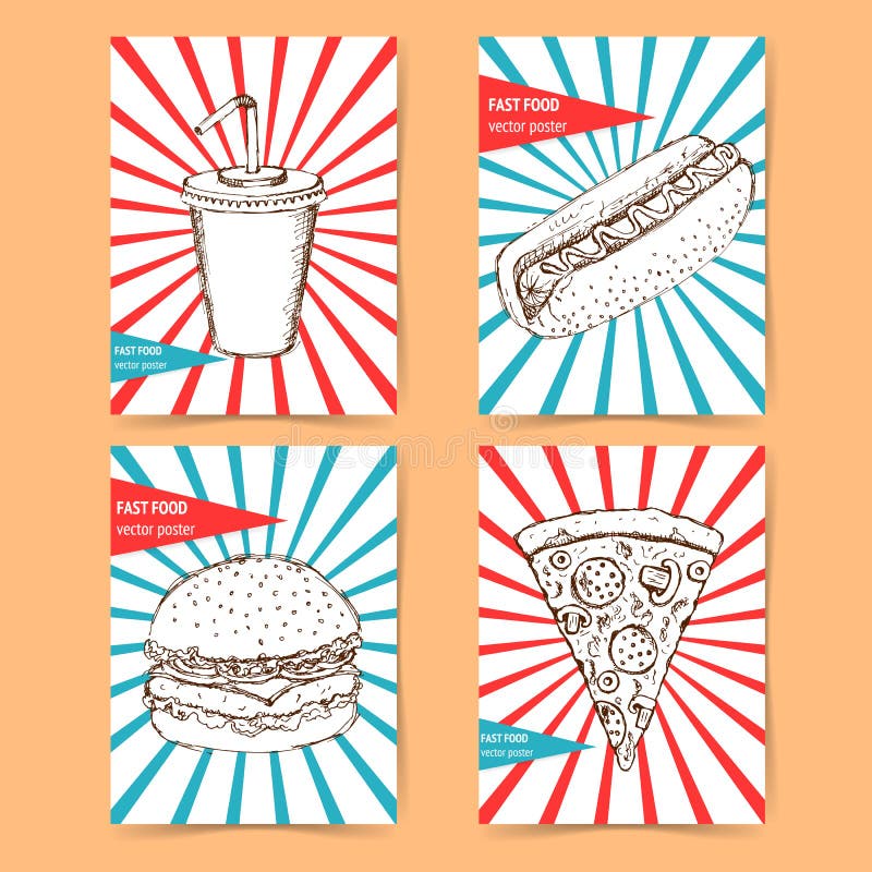 Sketch fast food poster stock illustration. Illustration of burger ...