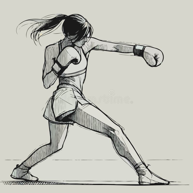 Sketch of a Female Boxer Throwing a Punch in Action Pose Stock ...