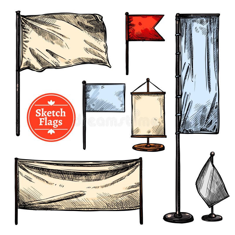 Sketch Flags Set stock vector. Illustration of elements - 209924072