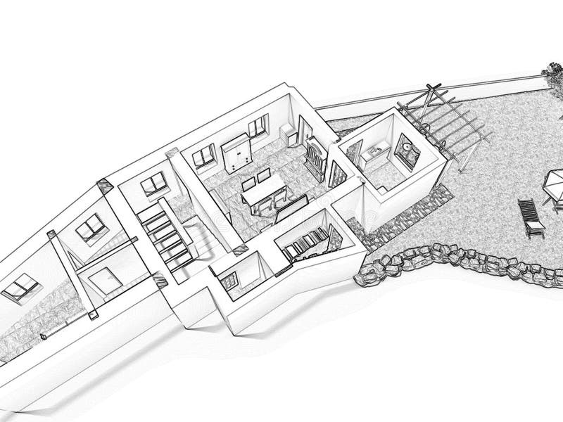 Sketch Floor Plan 3d Illustration Stock Illustration - Illustration of ...