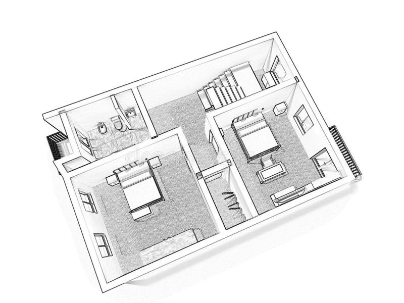 Sketch Floor Plan 3d Illustration Stock Illustration - Illustration of ...