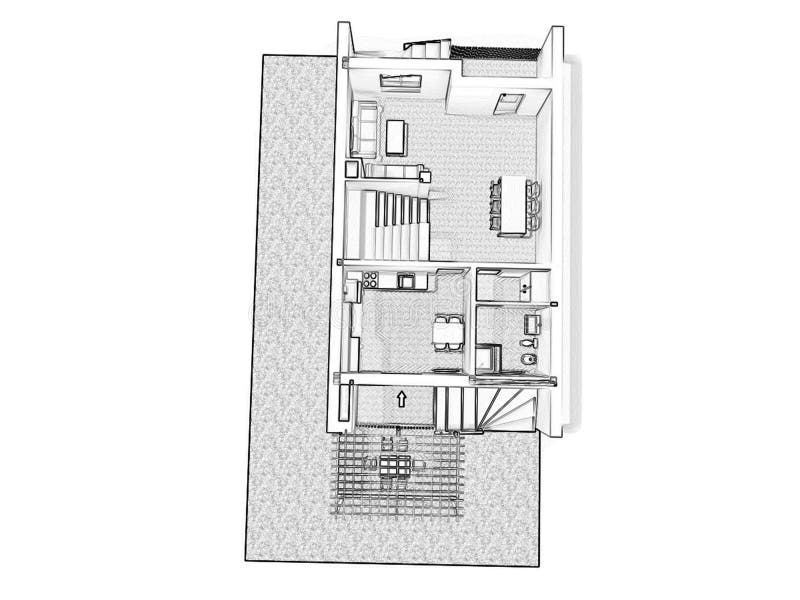 Sketch Floor Plan 3d Illustration Stock Illustration - Illustration of ...