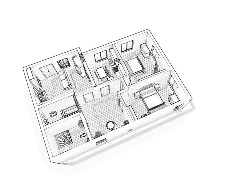 Sketch Floor Plan 3d Illustration Stock Illustration - Illustration of ...