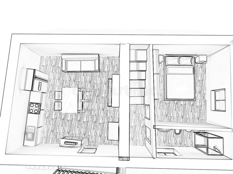 Sketch Floor Plan 3d Illustration Stock Illustration - Illustration of ...