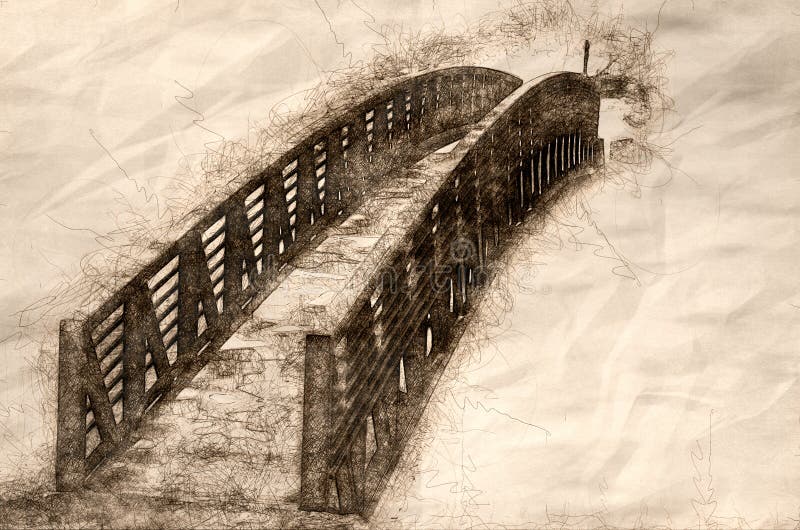 Sketch of a Foot Bridge Across the Water Stock Illustration ...