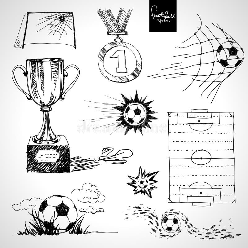 Sketch of Football Elements Stock Illustration - Illustration of flame ...