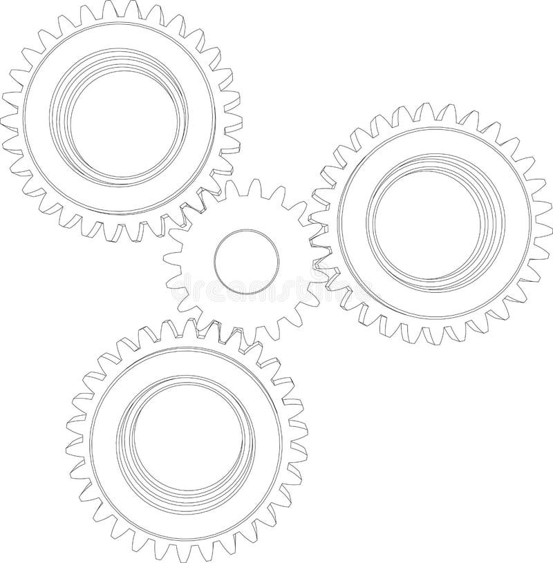 Sketch of Four Wire-frame Gears. Front View Stock Vector - Illustration ...