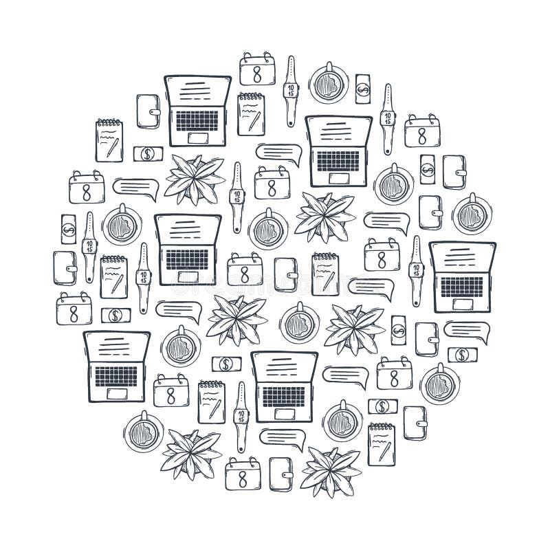 Sketch of Freelance. Work at Home. Remote Work. Hand Draw Doodle ...