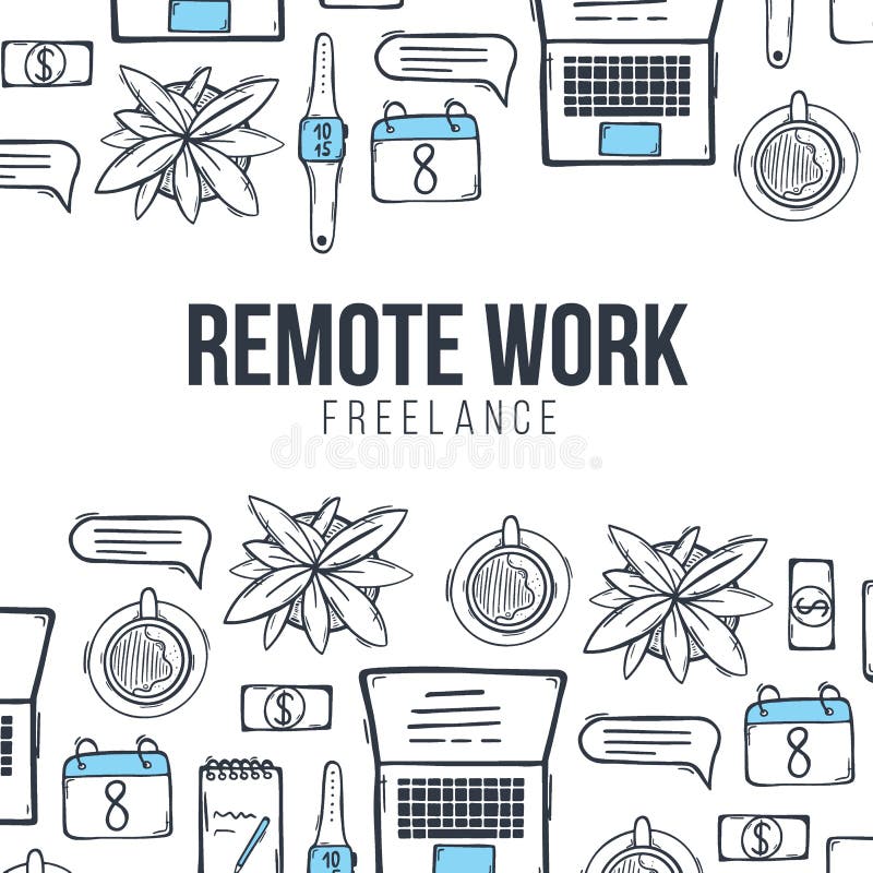 Sketch of Freelance. Work at Home. Remote Work. Hand Draw Doodle ...