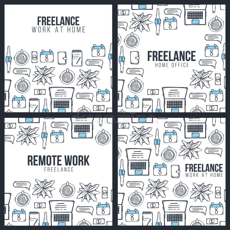 Sketch of Freelance. Work at Home. Remote Work. Hand Draw Doodle ...