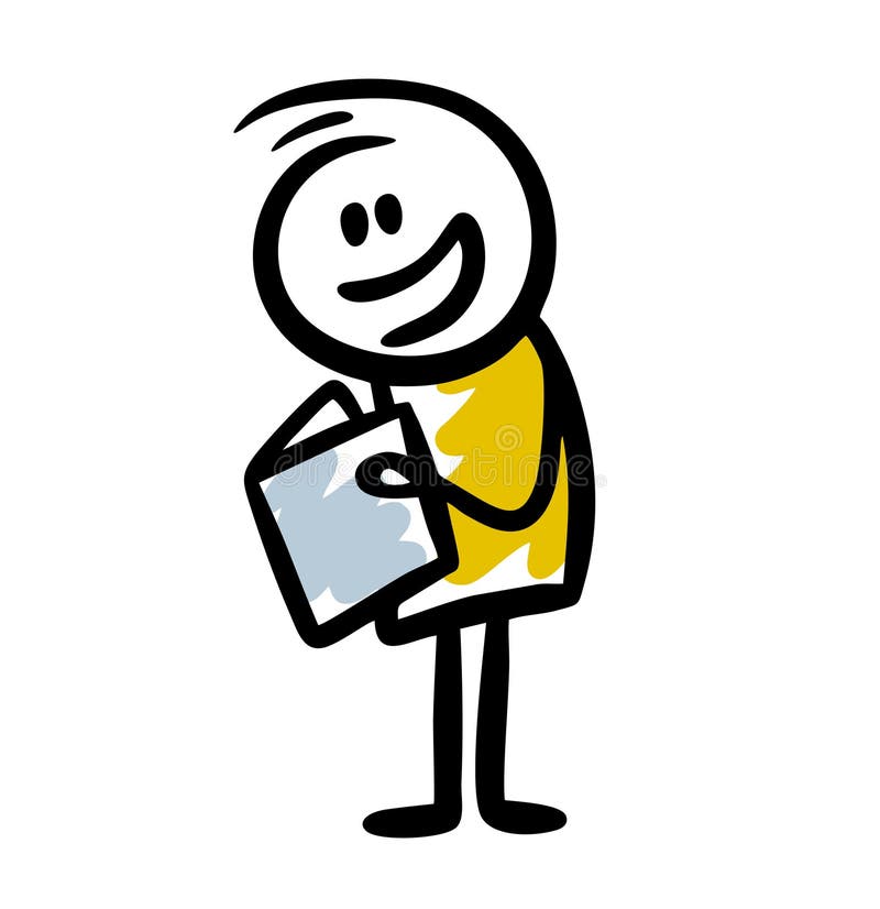 Sketch of Funny Doodle Man Reading Clever Book. Stock Vector ...