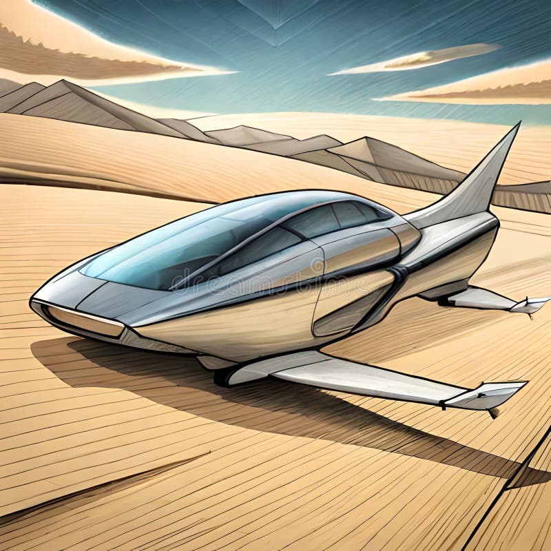 Sketch for a Futuristic Silver or Chromium Flying Car Stock ...