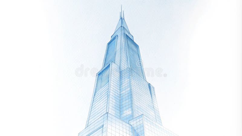 Sketch a Futuristic Skyscraper with Glass Walls Stock Illustration ...