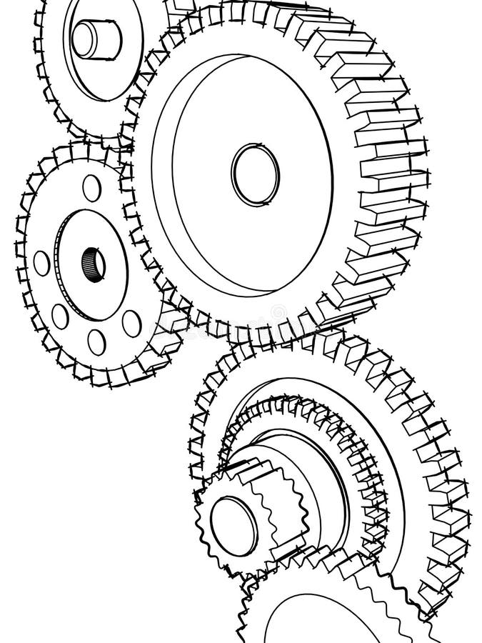 Sketch gears stock illustration. Illustration of computer - 8398387
