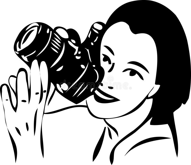 Sketch of a Girl with a Camera in Hand Stock Vector - Illustration of ...