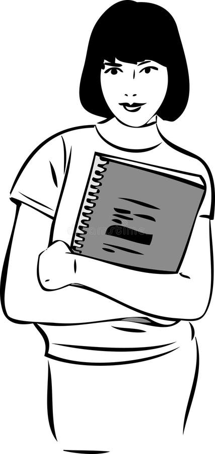 Sketch of a Girl with a Notebook in Hand Stock Vector - Illustration of ...