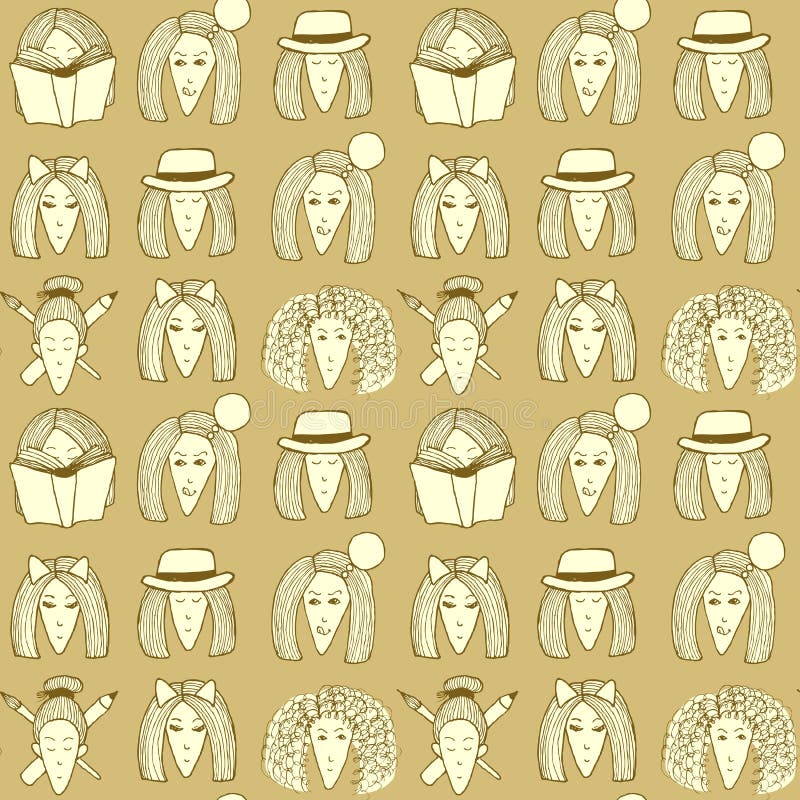 Sketch girls face pattern stock illustration. Illustration of hair ...