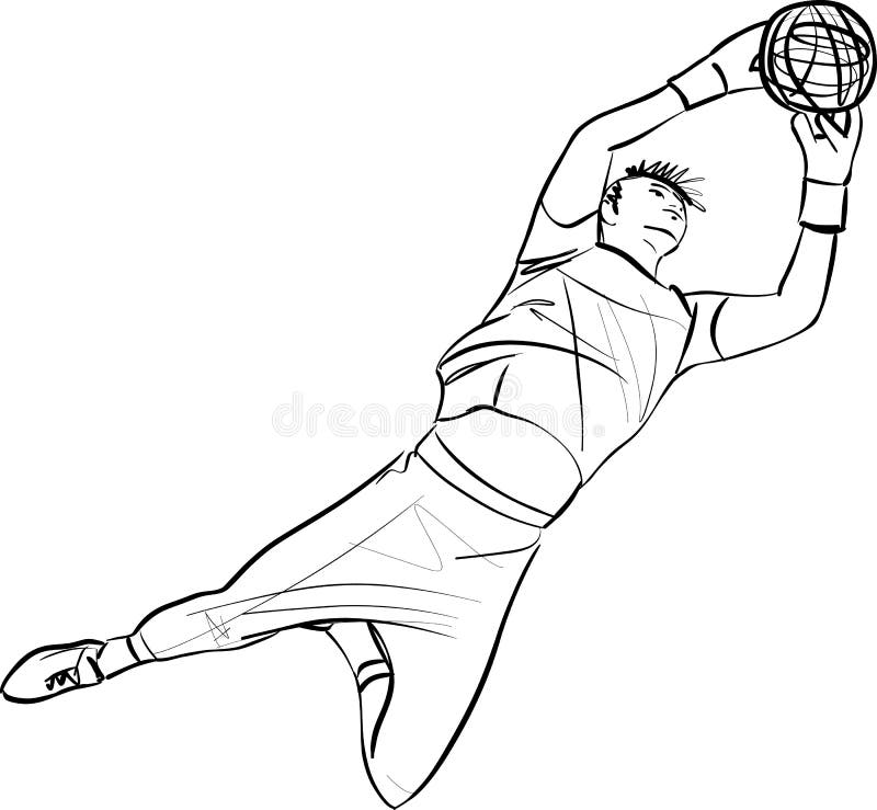 Sketch of Goalkeeper Trying Stop a Shoot Stock Vector - Illustration of ...