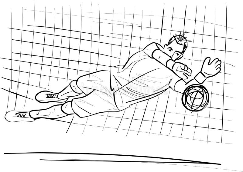 Sketch of Goalkeeper Trying Stop a Shoot Stock Vector - Illustration of ...