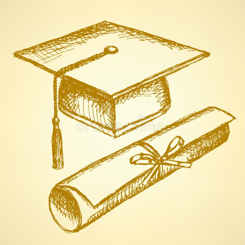 Drawing of Graduation Cap and Diplo Stock Illustration - Illustration ...