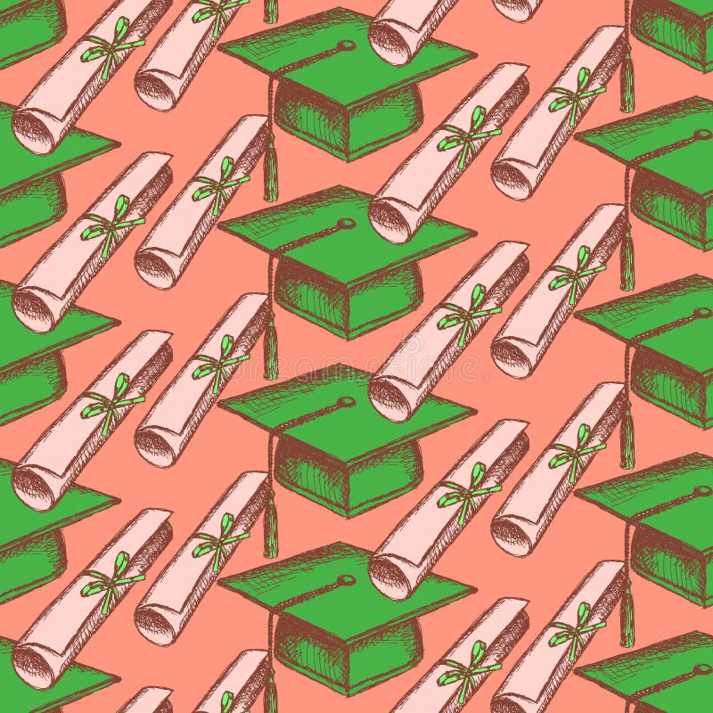 Sketch Graduation Hat and Diploma Scroll with Ribbon Stock Vector ...