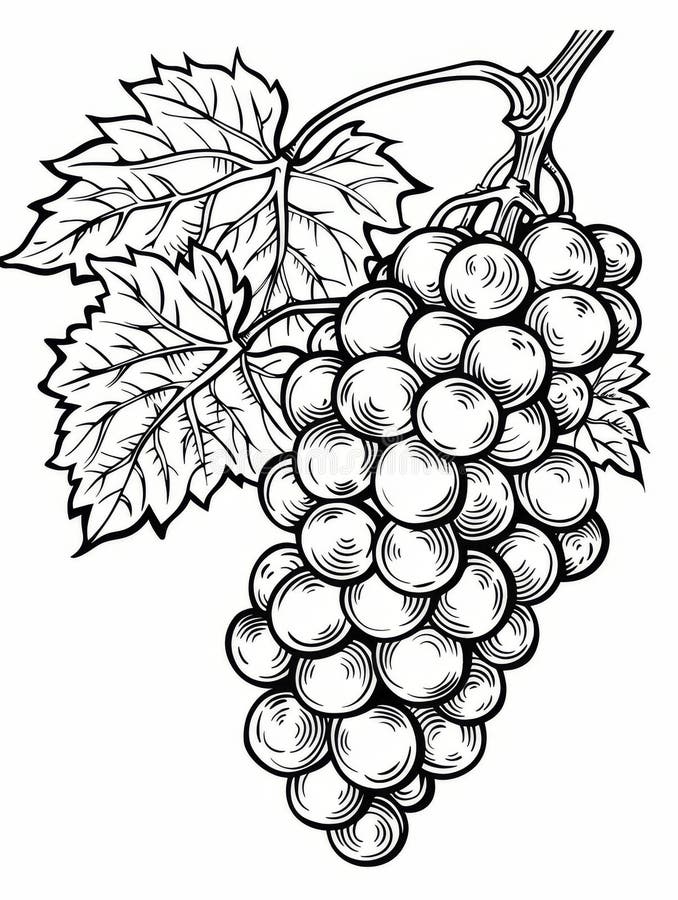 Sketch of Grape Line Art Coloring Page Illustration with White Space ...