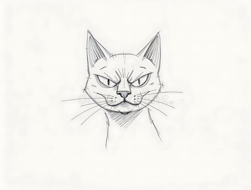 Sketch of Grumpy Cat with Angry Expression and Detailed Line Work Stock ...