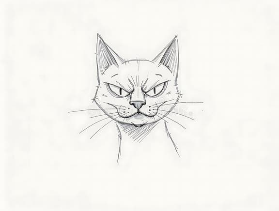 Sketch of Grumpy Cat with Angry Expression and Detailed Line Work Stock ...